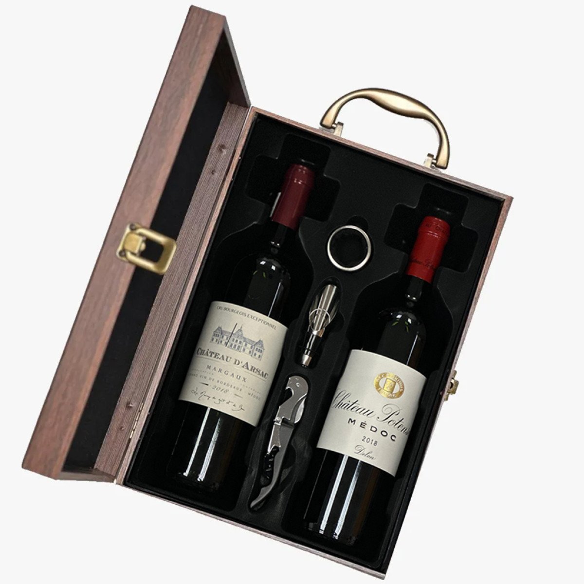 Bordeaux Red Wine Gift Set in Wooden Box