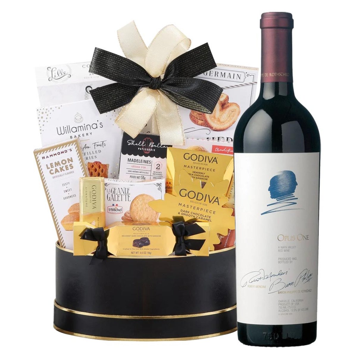 Opus One Red Wine And Golden Godiva Gift Basket