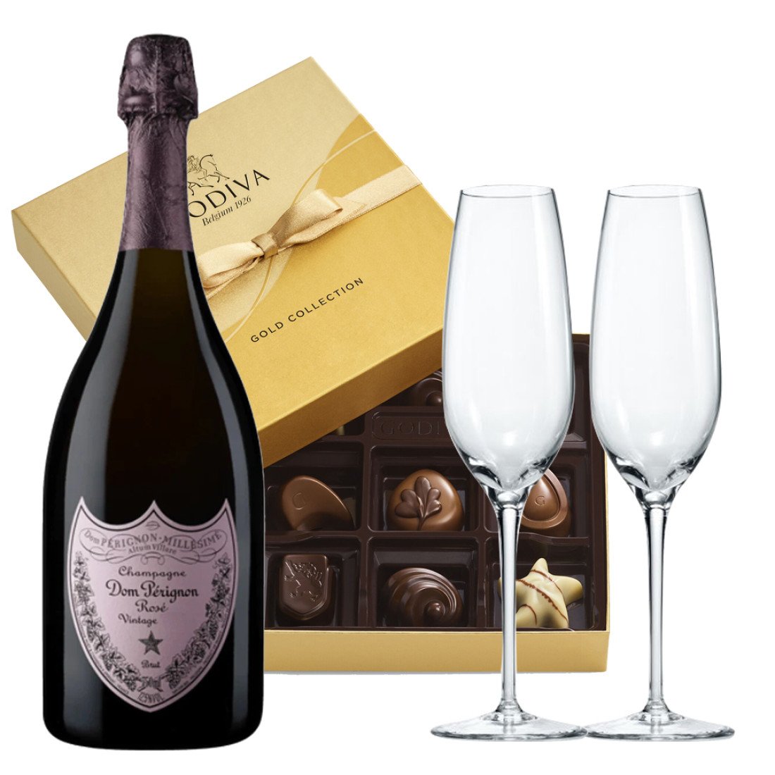 Dom Perignon Rose Champagne with Chocolate, Flutes - Gift Set