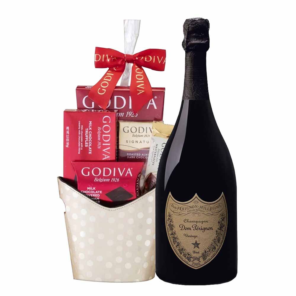 Dom Perignon Champagne with Godiva Gift Basket
