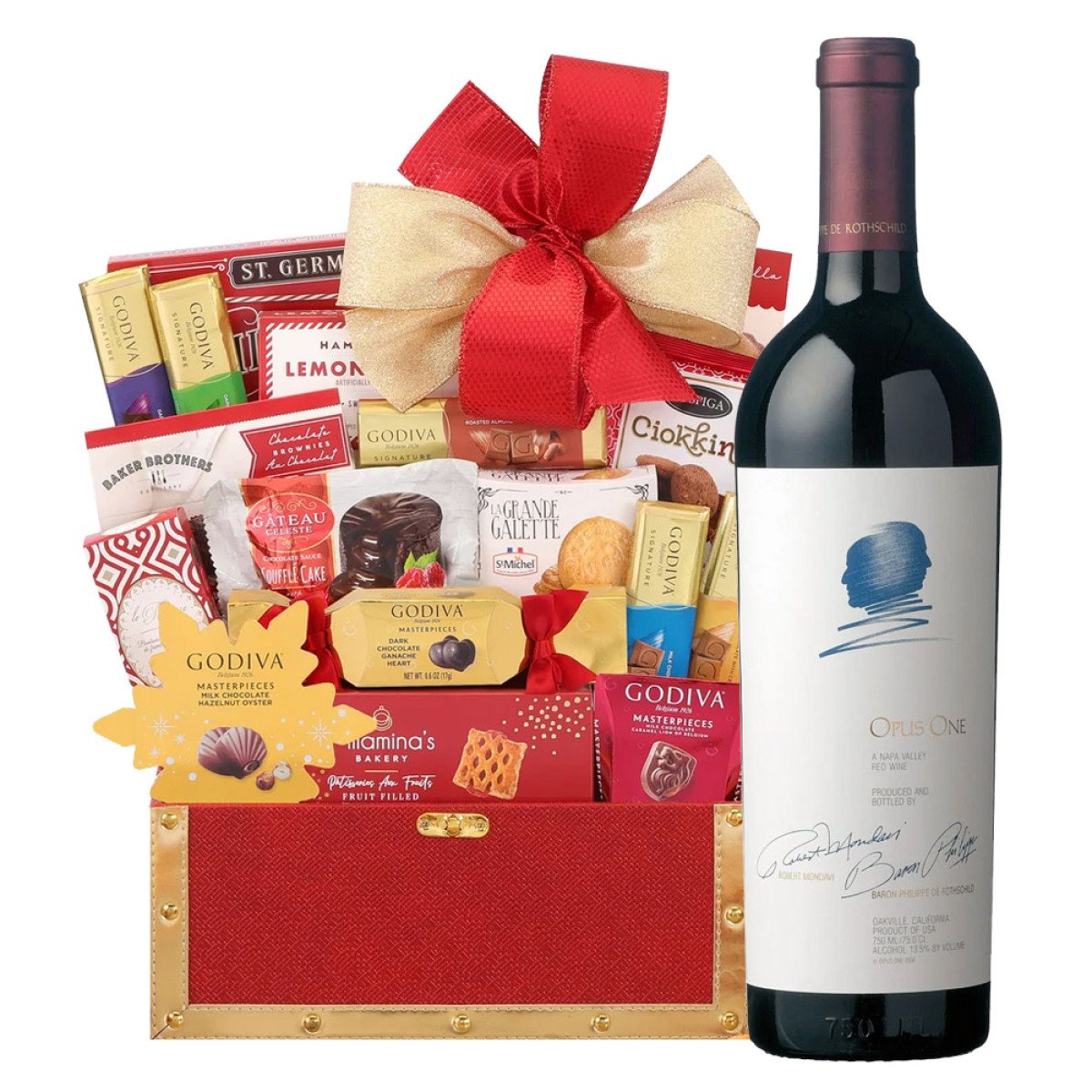 Opus One Red Wine And Golden Godiva Gift Basket