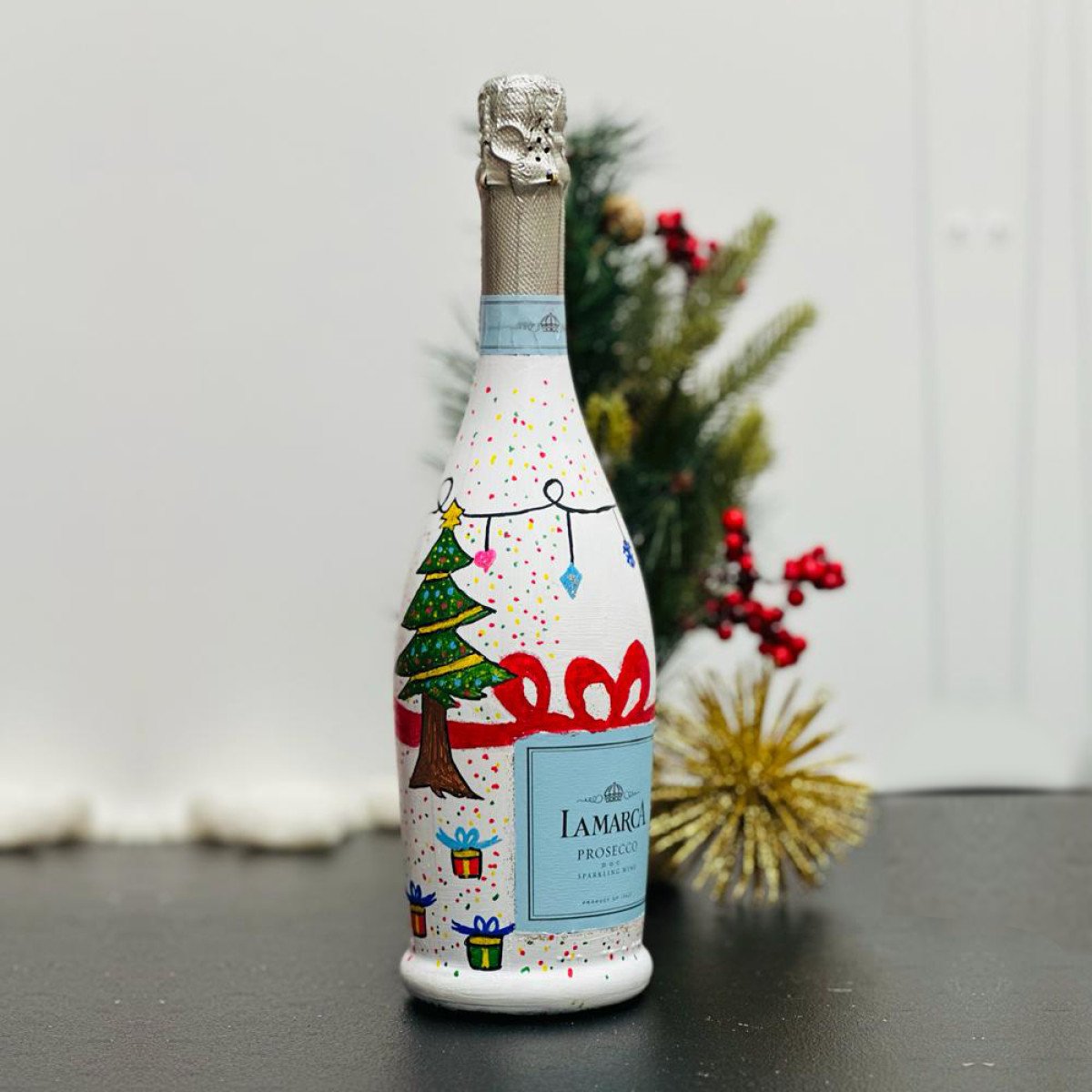 Hand-Painted La Marca Prosecco Bottle - Buy Now
