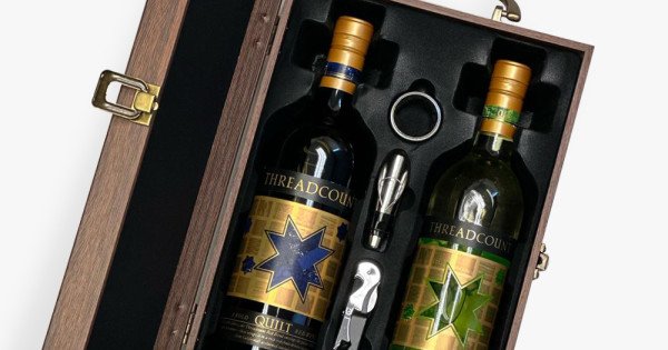 Quilt Threadcount Wine Gift Set in Wooden Box